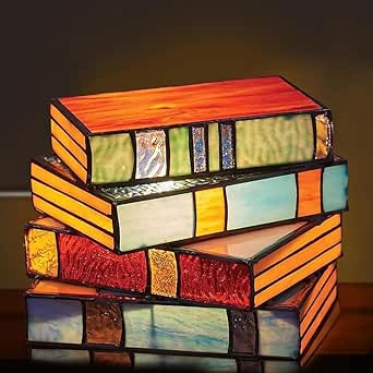 FIALAME Stained Glass Stacked Books Lamp,Stacked Books Glass Lamp ...