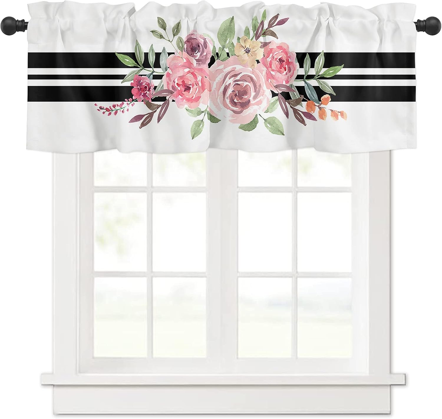 Amazon.com: Summer Window Valance Pink Flower Rod Pocket Valances Short ...