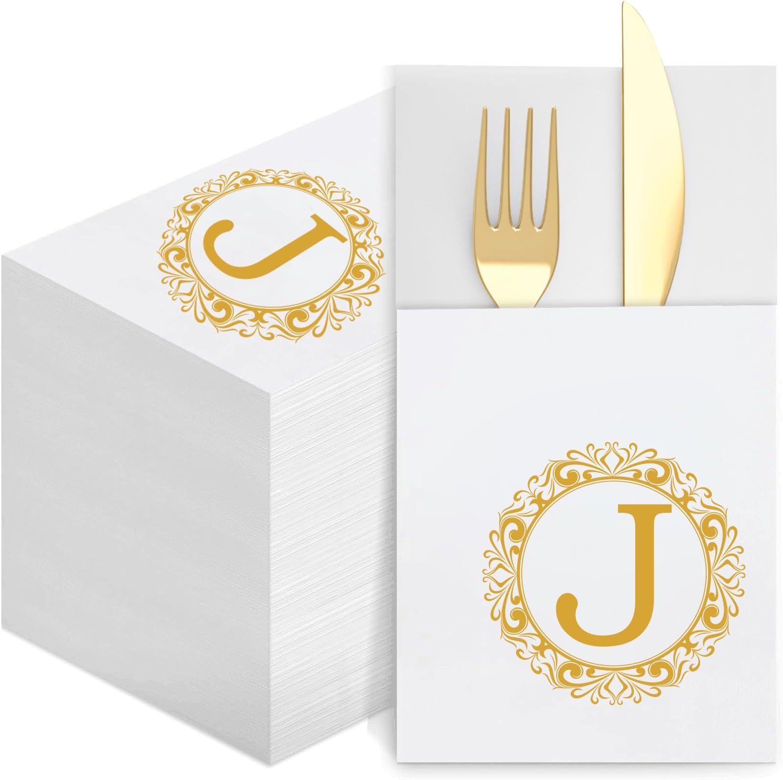 Amazon.com: Monogram Disposable Napkins with Pocket, 50 Pack Gold ...