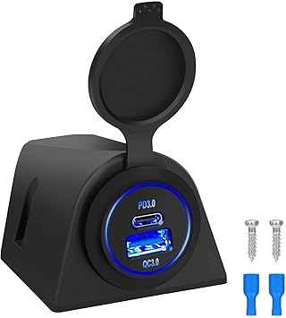 Linkstyle 12V USB Socket, Car Outlet Socket with 18W USB A & 30W PD ...