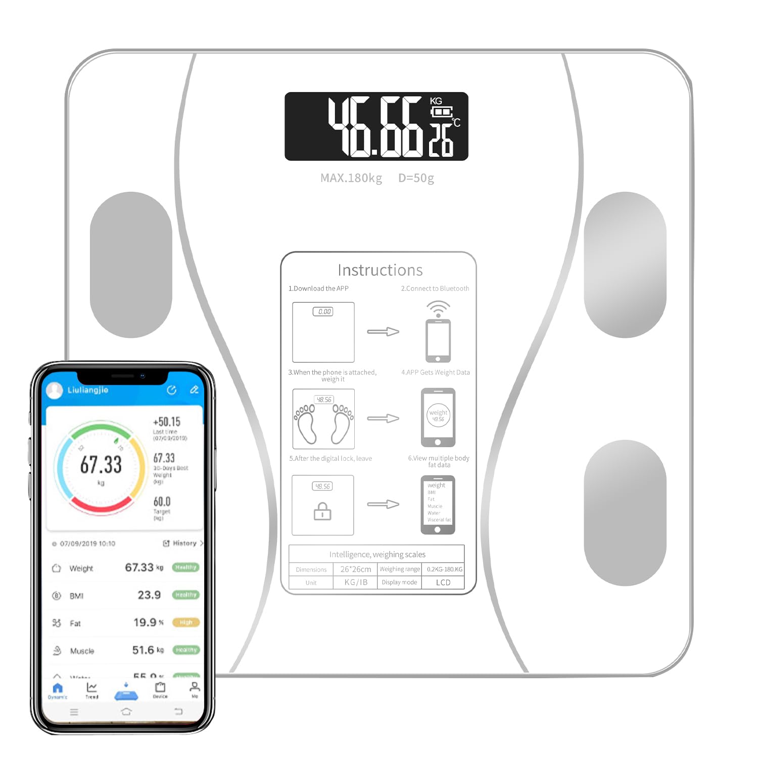 Bluetooth Digital Scale Body Weight Scale,Bathroom Smart Digital Weight ...
