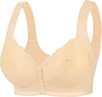 Womens Wireless Bras Front Closure No Underwire Lace Comfort Snap ...