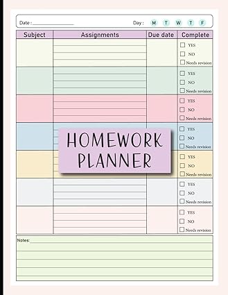 Colorful Homework Planner for ADHD Students: Undated Assignment Journal ...