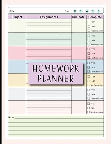 Colorful Homework Planner for ADHD Students: Undated Assignment Journal ...
