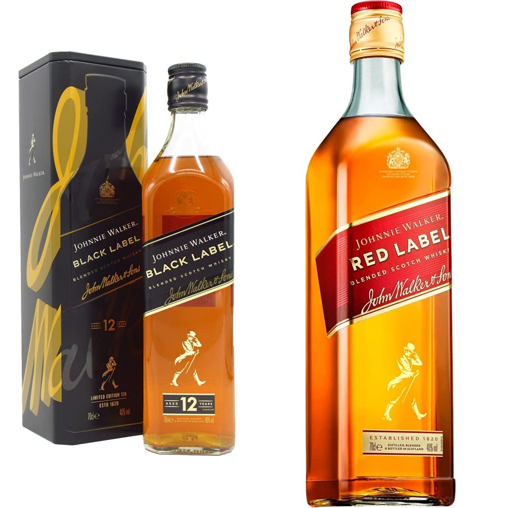Buy Johnnie Walker Black Label Blended Scotch Whisky 70cl with Gift Tin & Johnnie Walker Red ...