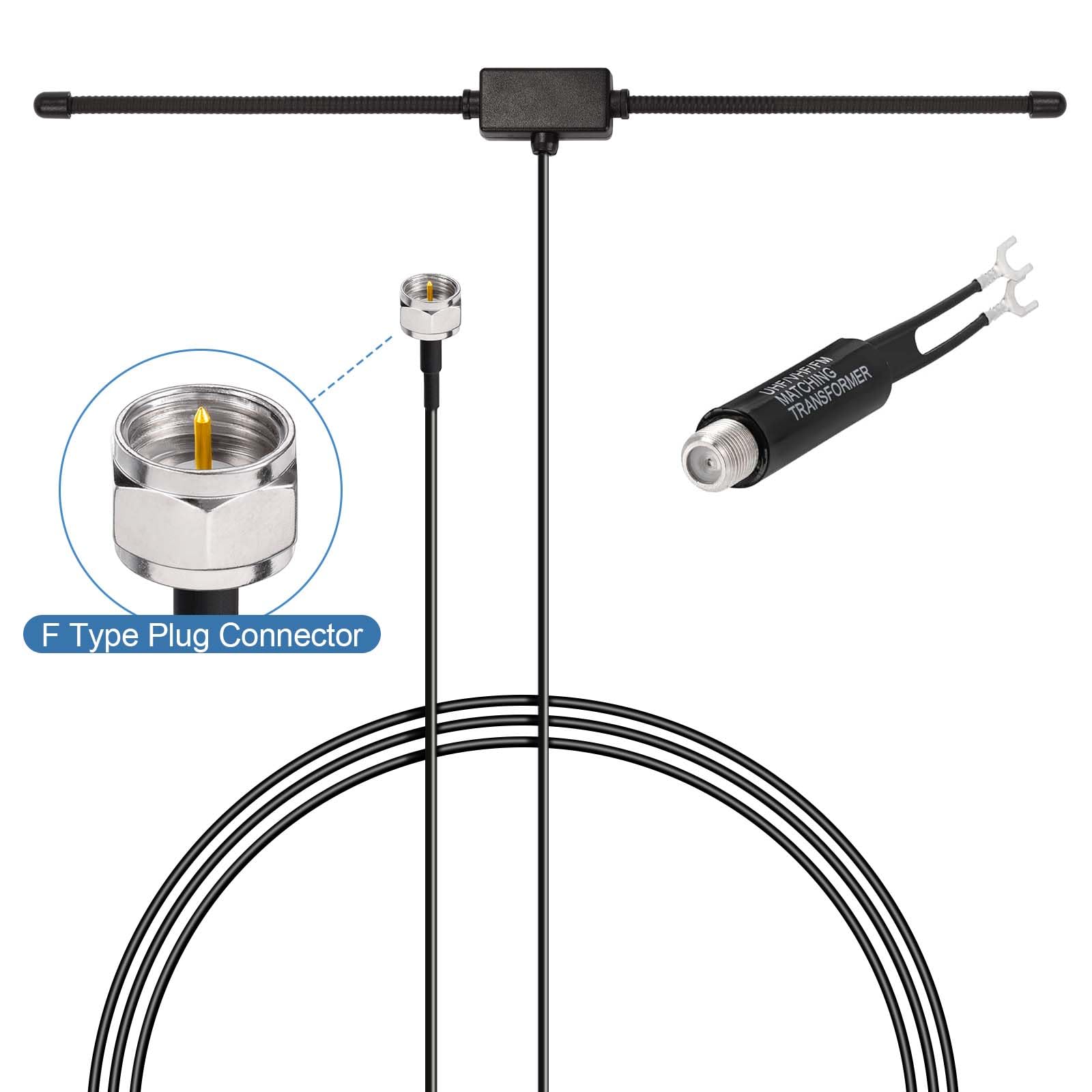 Bingfu 75 Ohm 300 Ohm DAB FM T Shape Dipole Antenna for Indoor Digital ...