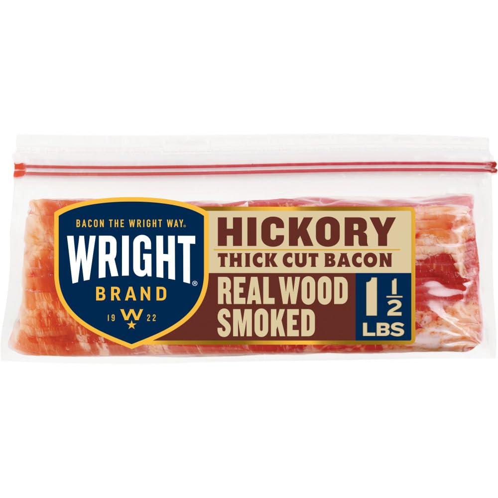 Amazon.com: Wright, Hickory Thick Cut Bacon, 24 oz (Prop 12 Compliant ...