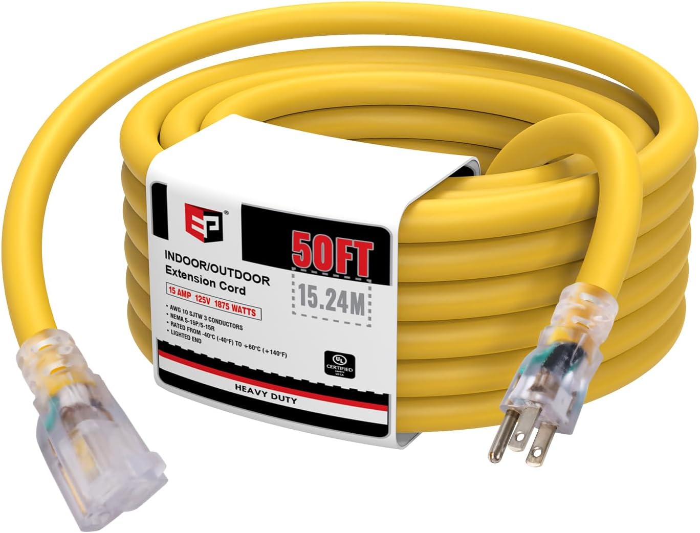 50ft 10-Gauge Heavy Duty 3-Outlet Indoor/Outdoor Extension Cord ...