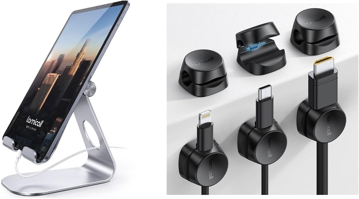 Amazon.com: Lamicall Tablet Stand + 1s Lock Spring Cable Clips ...