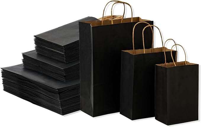 Amazon.com: Moretoes 100pcs Black Kraft Paper Bags with Handles Bulk ...