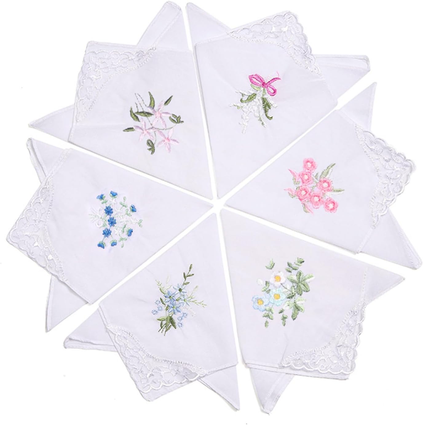 YFHUVB 6 Pcs Ladies Handkerchiefs, 11x11 inch Cotton Floral Embroidery ...