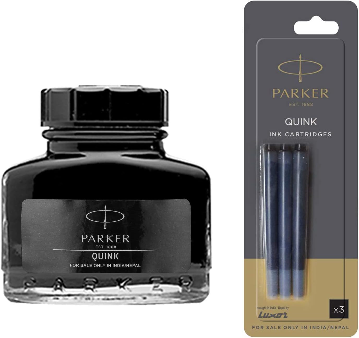 Parker Quink Ink Bottle (Black) & Parker Quink Ink Cartridges ...