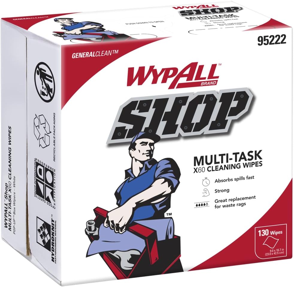 Wypall Shop Multi-task X60 Cleaning Wipes (95222), White, Pop-Up ...
