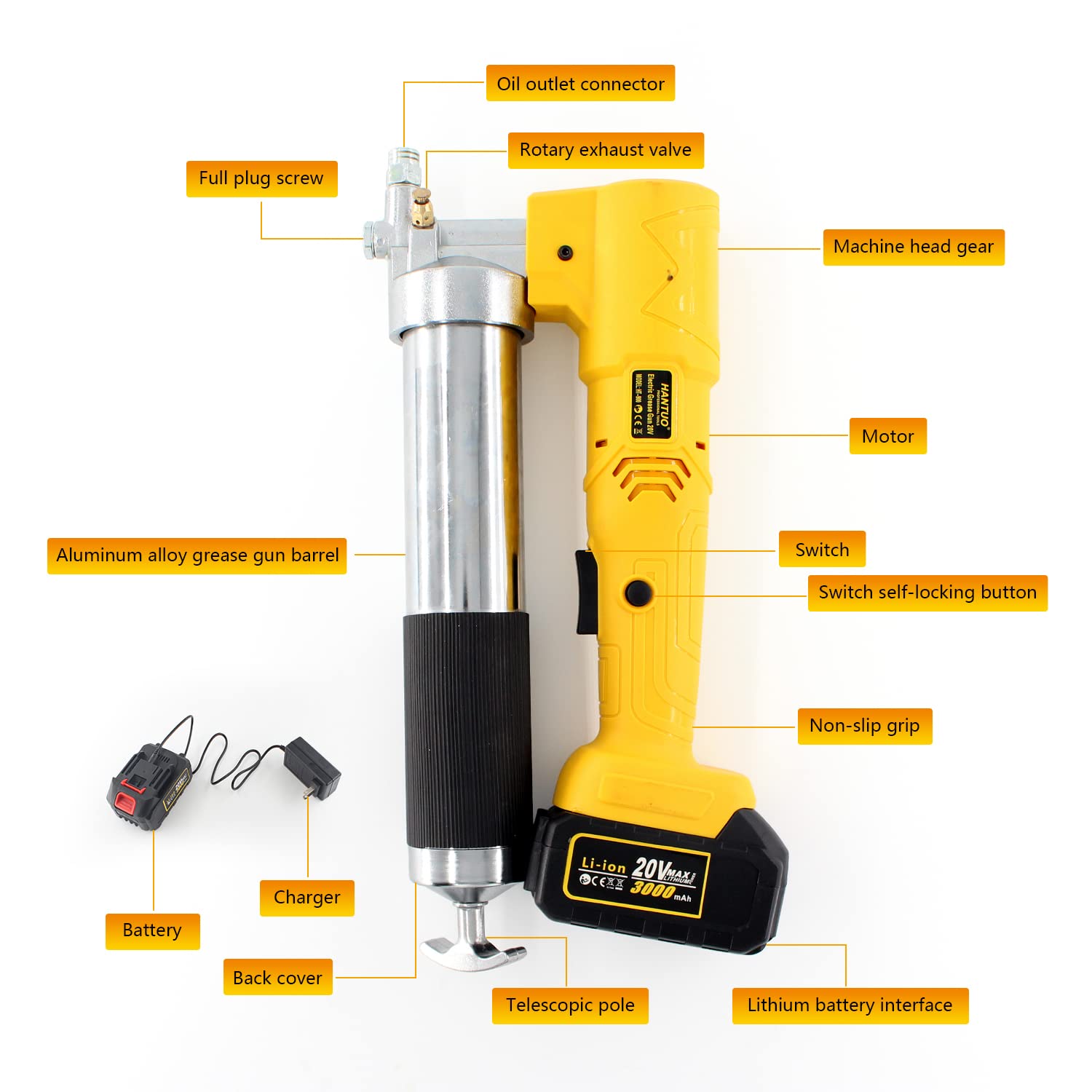 HANTUO 20V Cordless Grease Gun, Electric Grease Gun Professional High ...