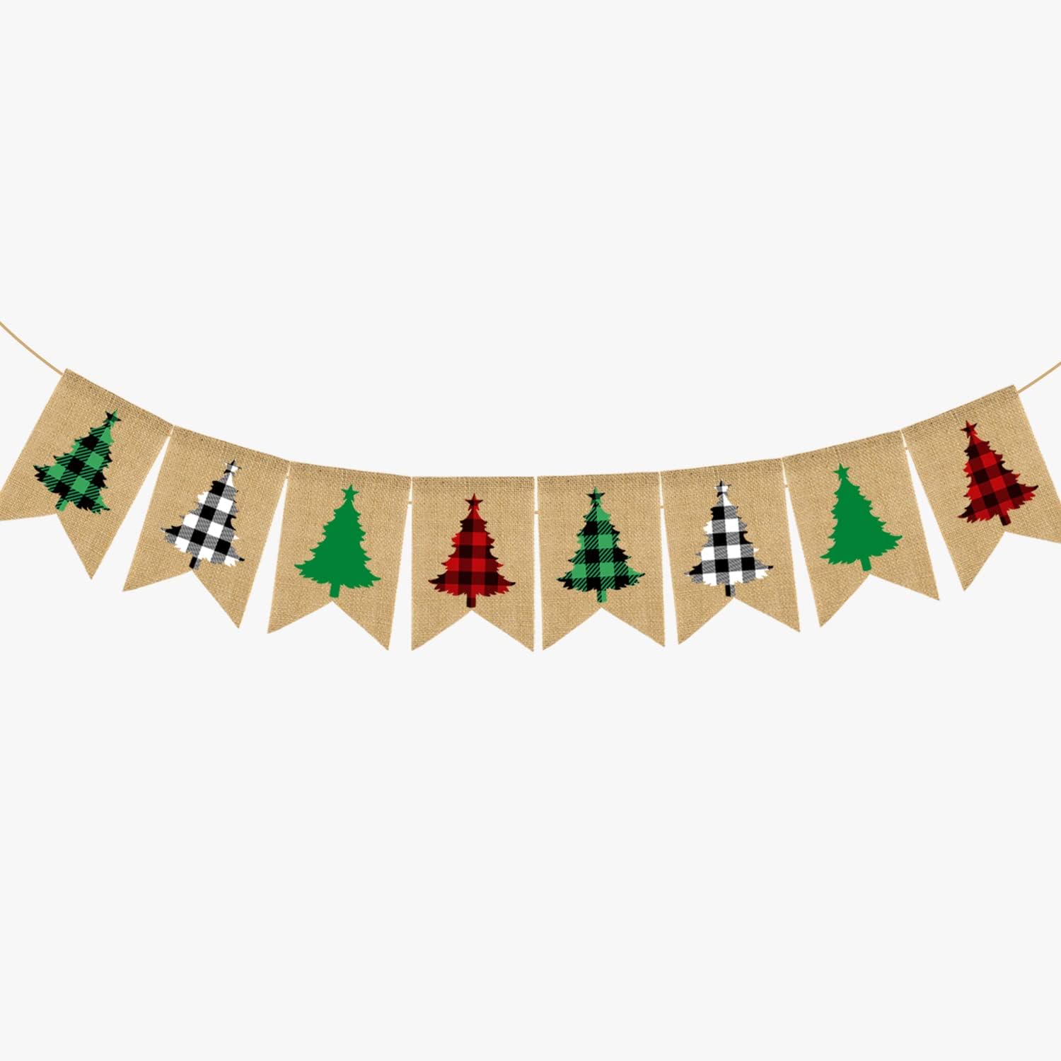 Amazon.com: Doumeny Plaid Christmas Tree Burlap Banner Red Black ...