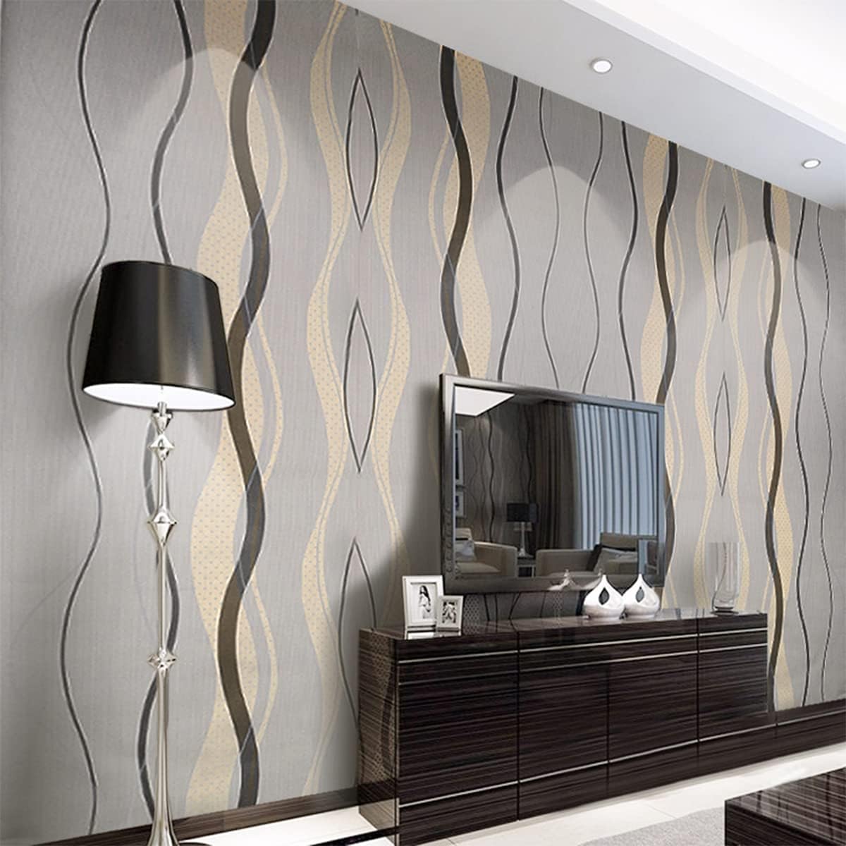 Warmiehomy Non-Woven Wallpaper Modern Wavy Stripe Flocking 3D ...