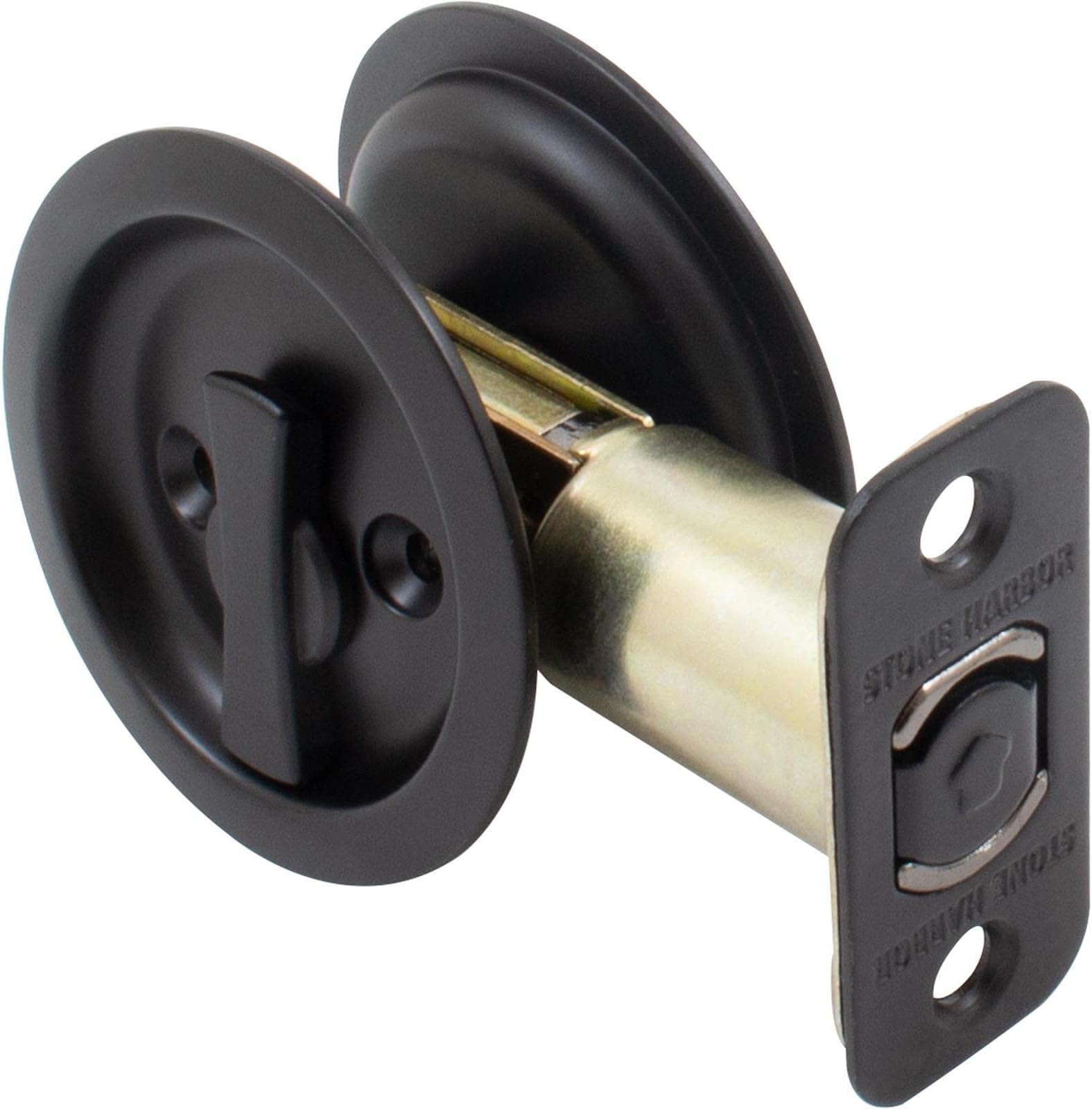 Round Pocket Door Lock Black - Brass Recessed 2 Sided Handle Pull ...