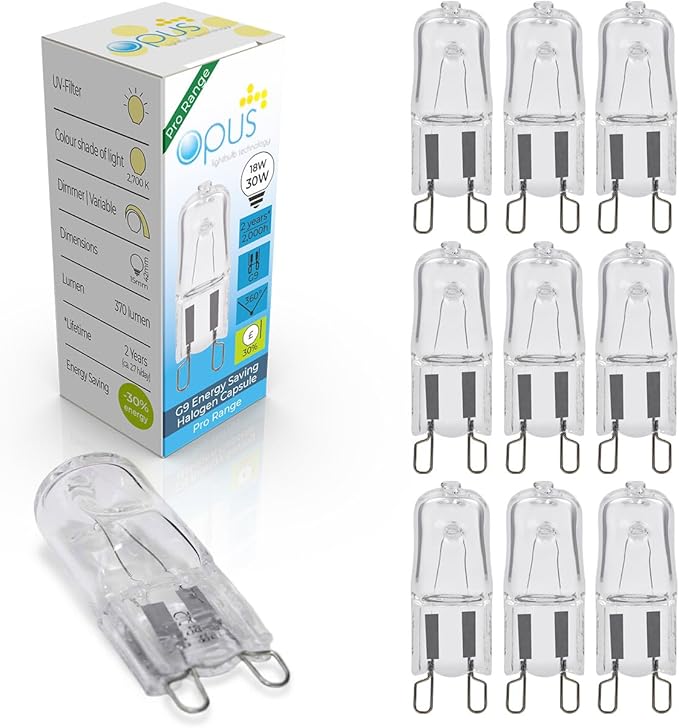 Opus G9 Halogen Bulb 18W - Equivalent to 26W G9 Bulb - Warm White 2700K ...