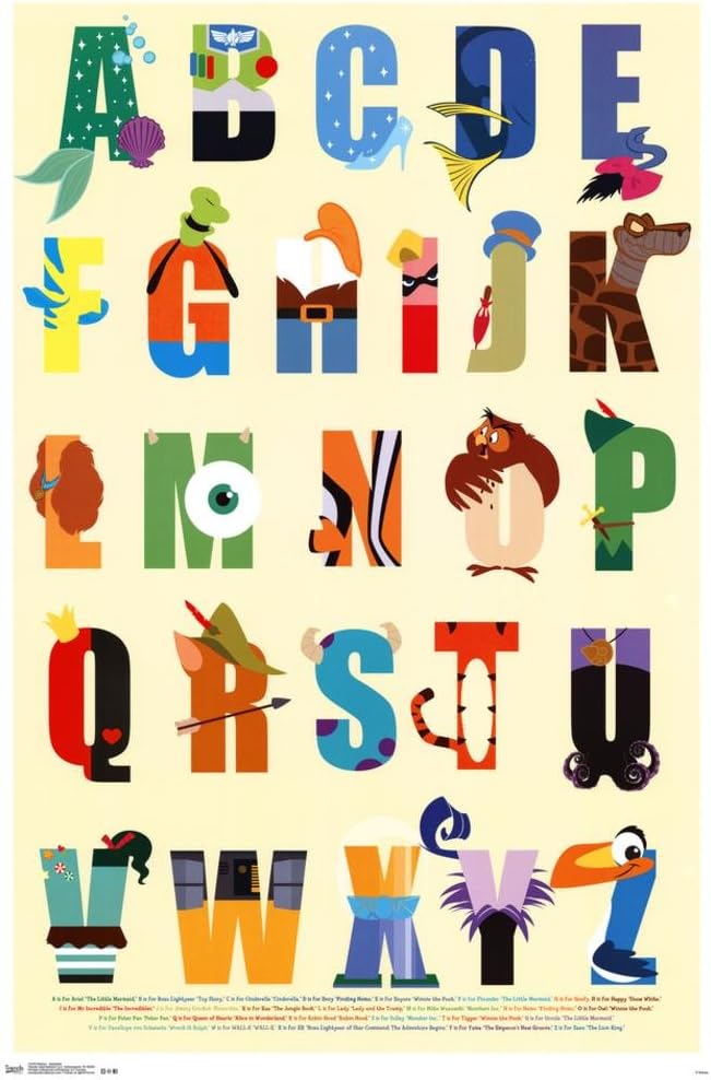 Amazon.com: Disney - Alphabet Poster 22 x 34in: Posters & Prints