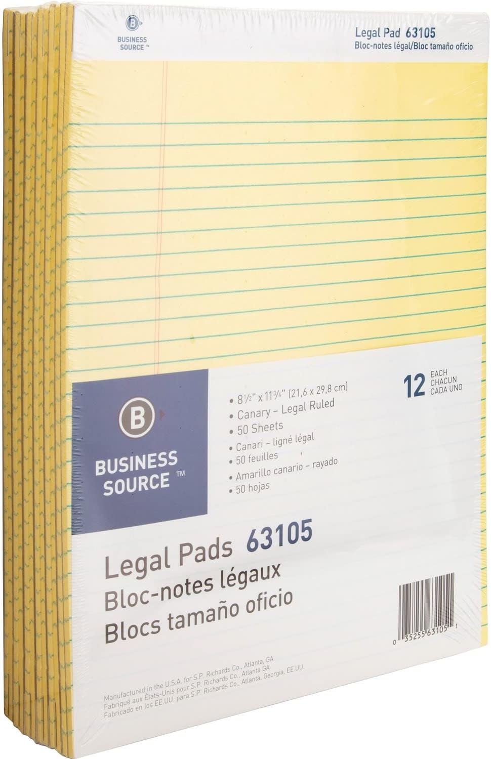 Amazon.com : Business Source 63106 Legal Pads, Legal Ruled, 50 Sht, 8-1 ...