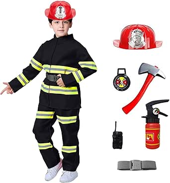 92 Red Fire Brigade Costume Set for Children, Role Play Set 14 Pieces ...