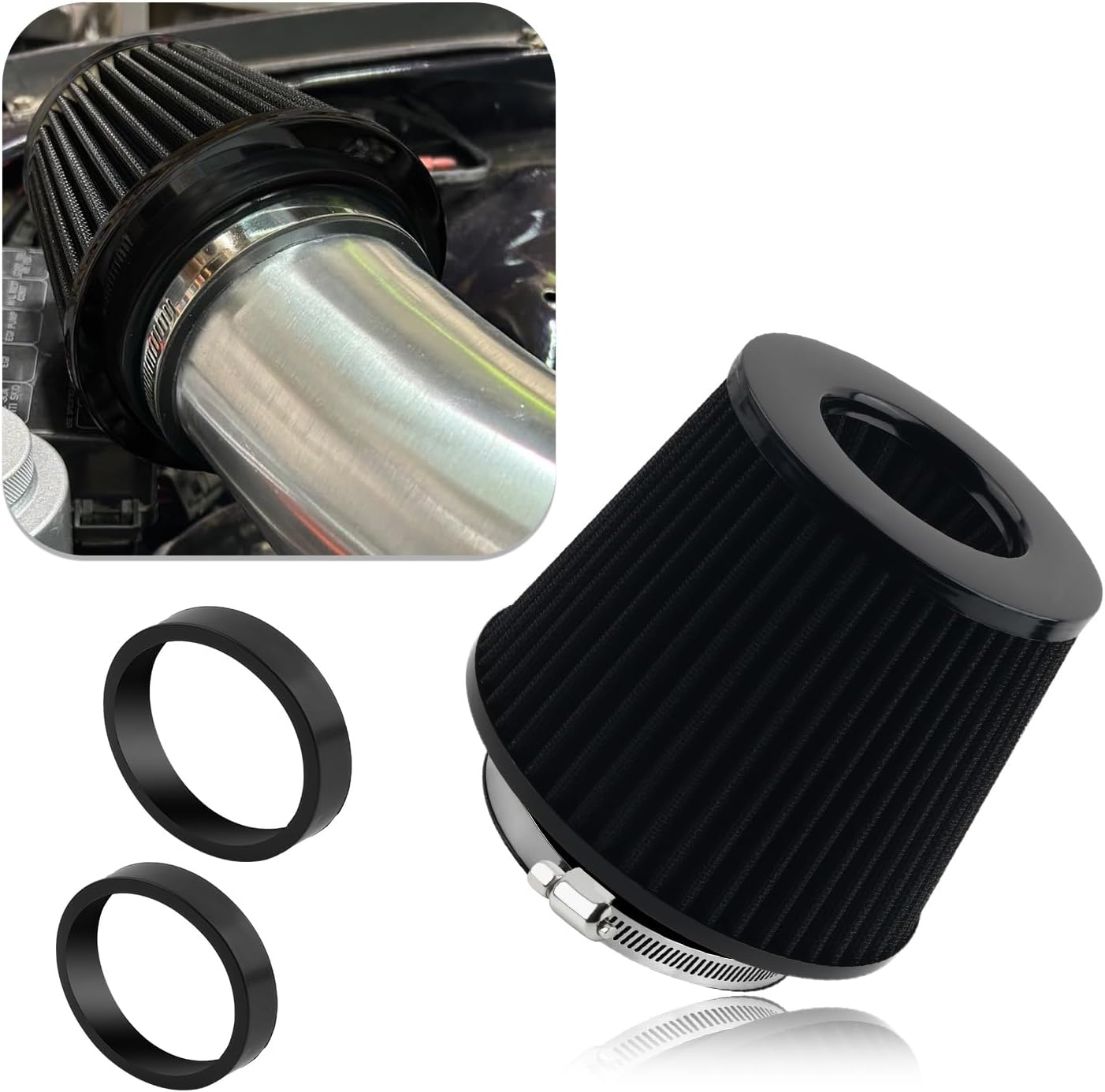 Amazon.com: Cold Air Intake Filter with 76,89,102mm Adapter Ring,Round ...
