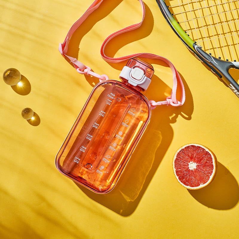 Botella de agua plana transparente de 24 onzas, con correa de ...