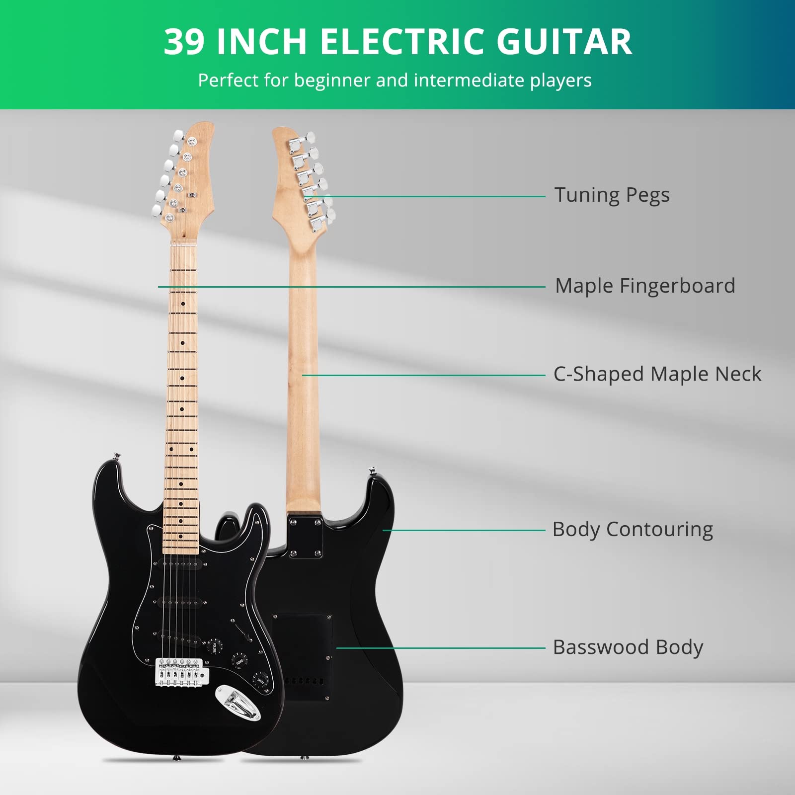 Snapklik.com : Ktaxon 39 Inch Electric Guitar Kit, Full-Size Beginner ...