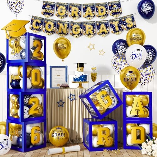 Amazon.com: Blue and Gold Graduation Party Decorations, Grad Balloon ...