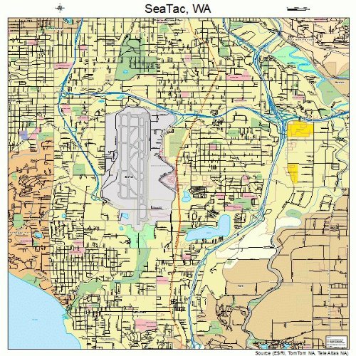 Large Street & Road Map of SeaTac, Washington WA - Printed poster size ...