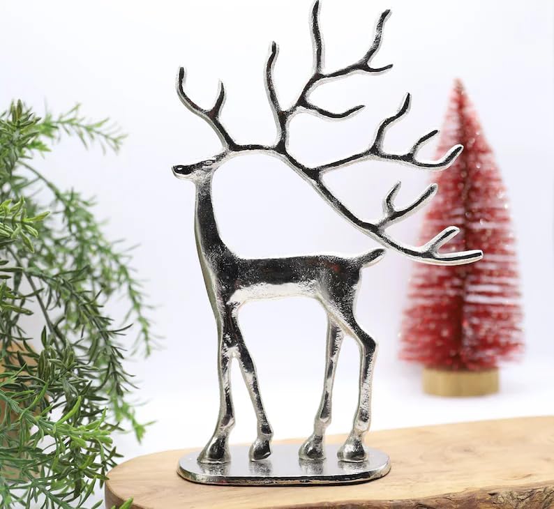 Fyne-Finds Silver Aluminium Deer Antler 33cm Christmas Home Decor ...