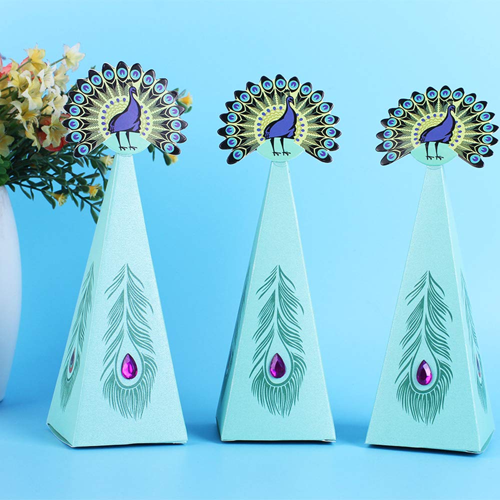 Snapklik.com : 20 Pcs Peacock Candy Boxes, Peacock Triangle Shape Party ...