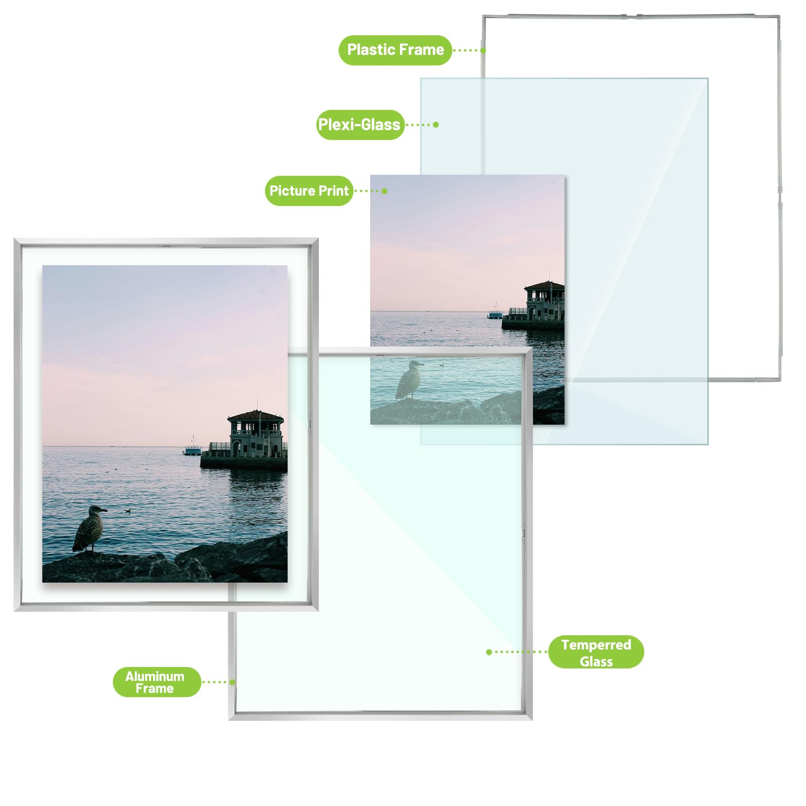 Snapklik.com : 16x20 Floating Frame, Silver Aluminum Picture Frame ...