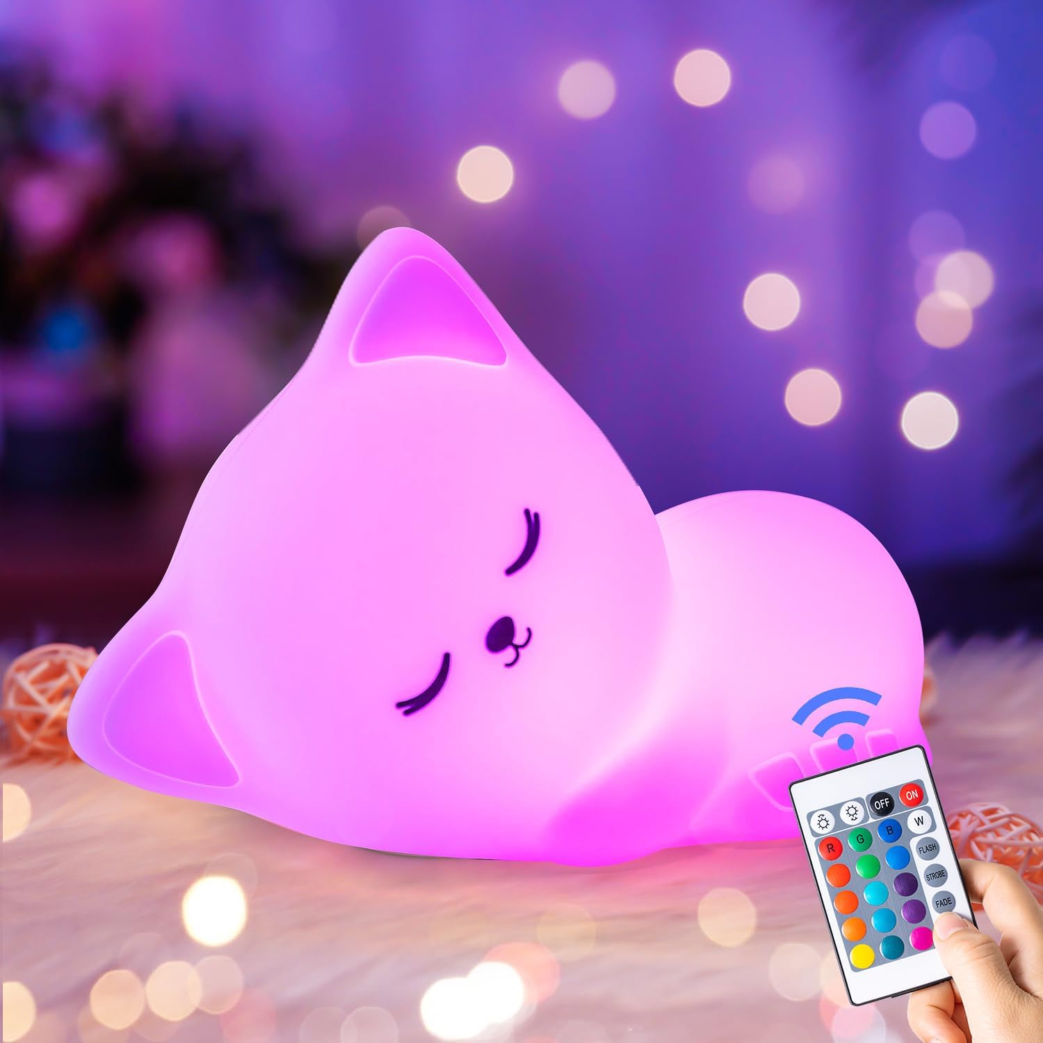 Cute Cat Night Light Kids, Remote+16 Colours Cat Stuff Cute Stuff for ...