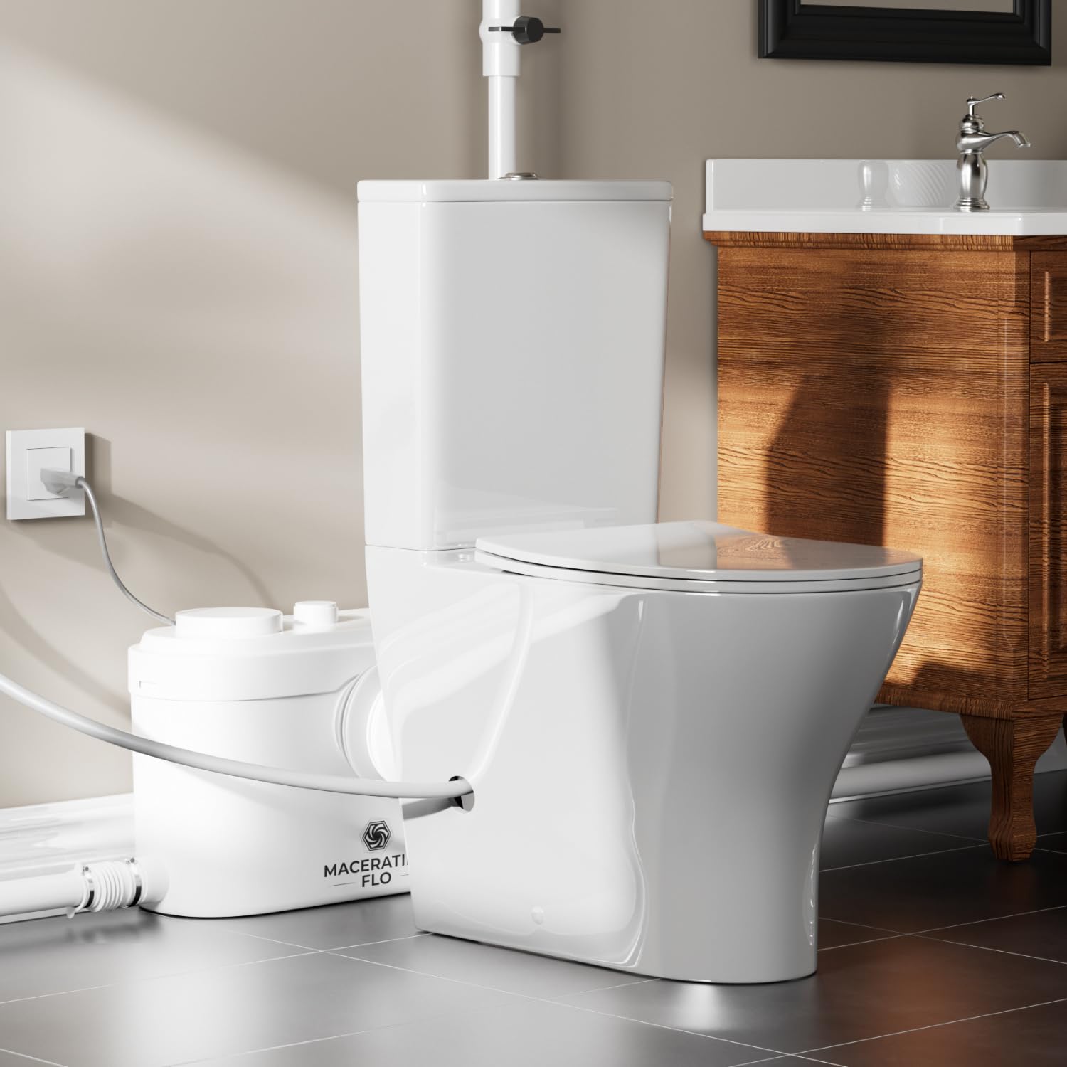 MaceratingFlo ARES 750W Upflush Toilet System For Basement, Comfort ...