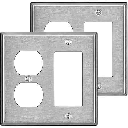 Satin Nickel Deco Step Style 2 Gang Combination Switch Plate - 1 Duplex ...
