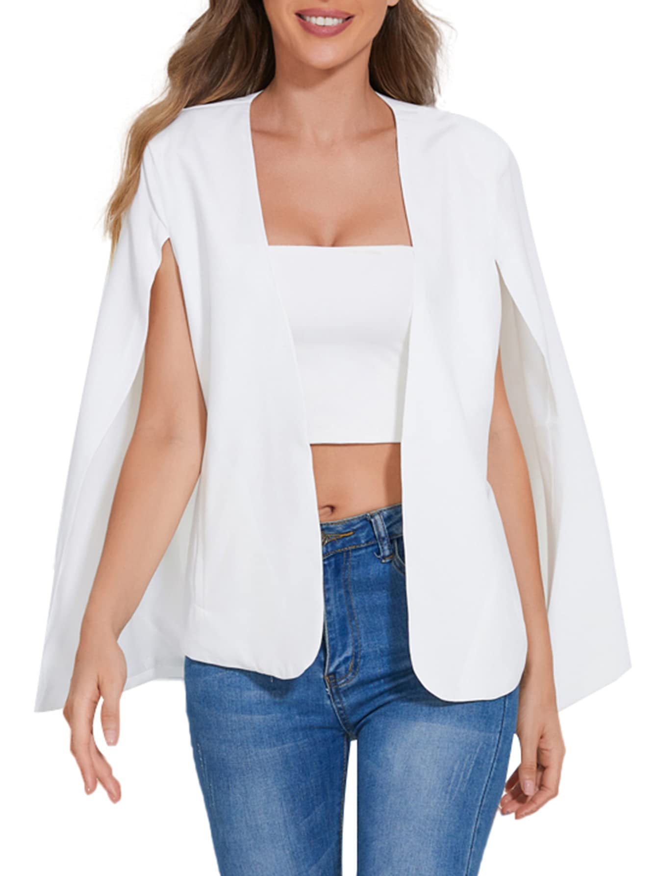Umenlele Women’s Open Front Split Sleeve Work Business Blazer Cape ...