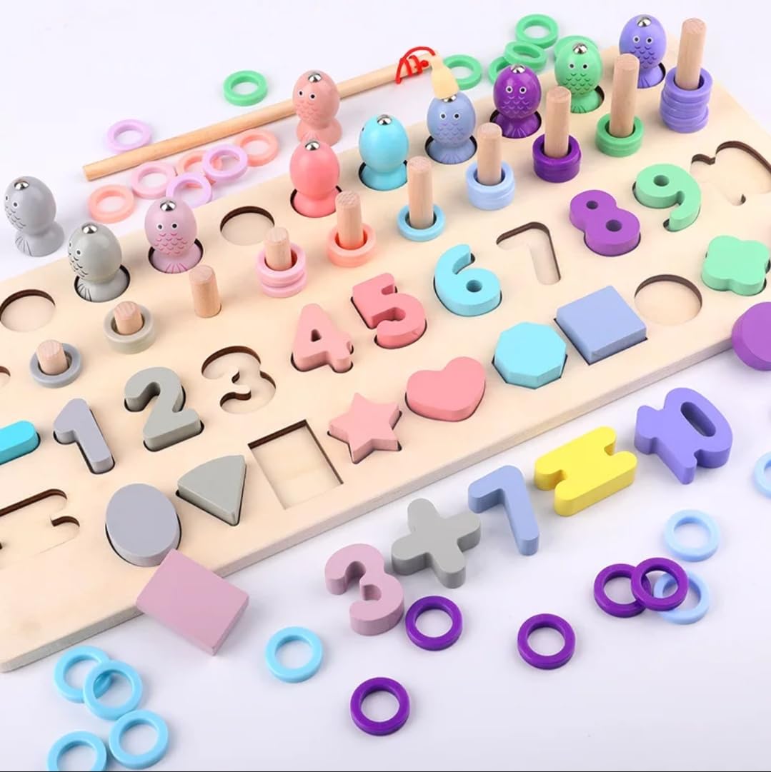 CHANNAPATNA TOYS 5 in 1 Wooden Number Puzzle Sorting Toy - Montessori ...