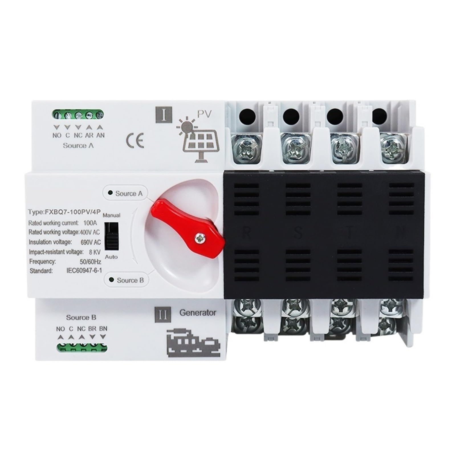 63 Amp Changeover Switch 63A 4P Dual Power Manual Transfer Switch - DIN ...