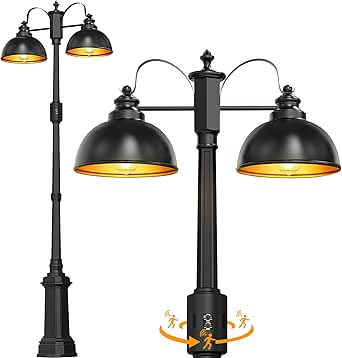 2-Head 360°Motion Sensor Outdoor Post Lights, 4 Modes Dusk to Dawn Lamp ...