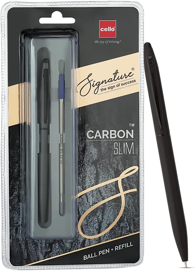 Signature Cello Carbon Ball Pen | Blue Ink | 1 Ball Pen | Elegant Matte ...