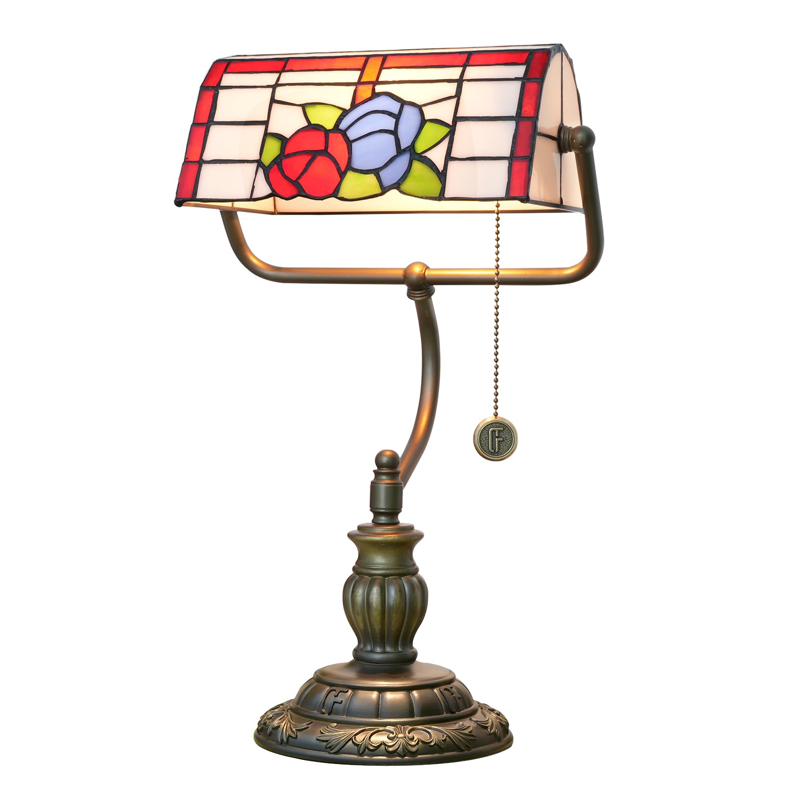 Blivuself red rose tiffany bankers desk lamp stained Glass table lamp ...