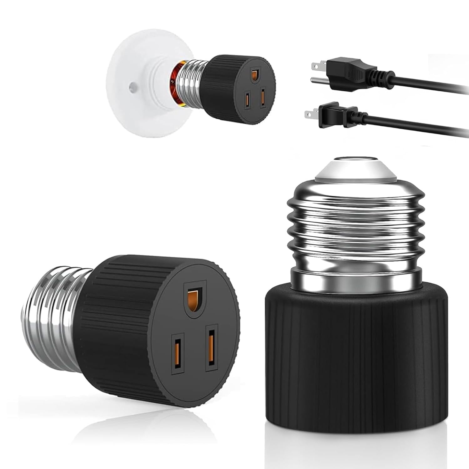 2 Packs Light Socket to Plug Adapter, E26/E27 Light Bulb Socket Outlet ...