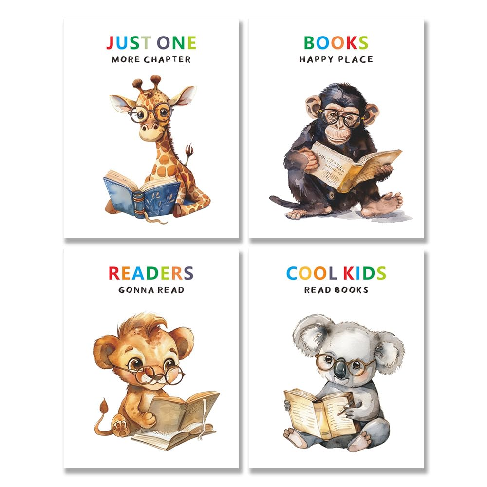 Amazon.com: Cute Animal Studying Read Books Wall Art Print, Cool Kids ...