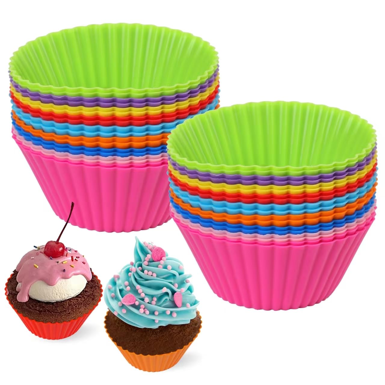 Amazon.com: PECULA 36Pack Silicone Muffin Cups, 9Multicolor Reusable ...