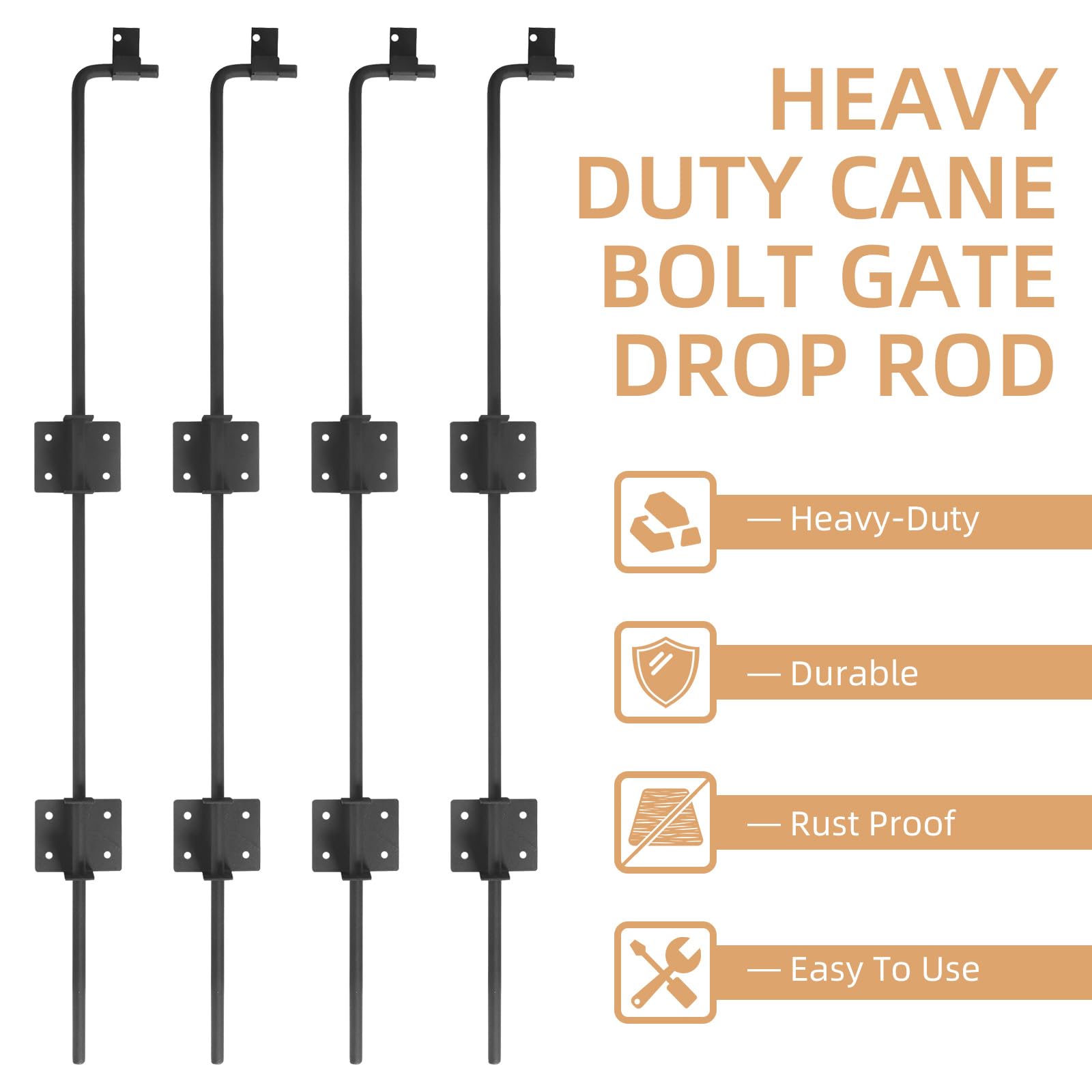 Snapklik.com : Ohiyoo 24" Cane Bolt Gate Drop Rod 4 Pack Heavy Duty ...