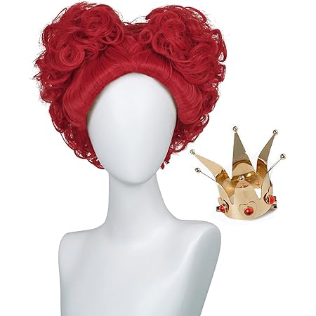 Probeauty Red Queen Wig with Crown Short Red Curly Wigs Synthetic Hair ...