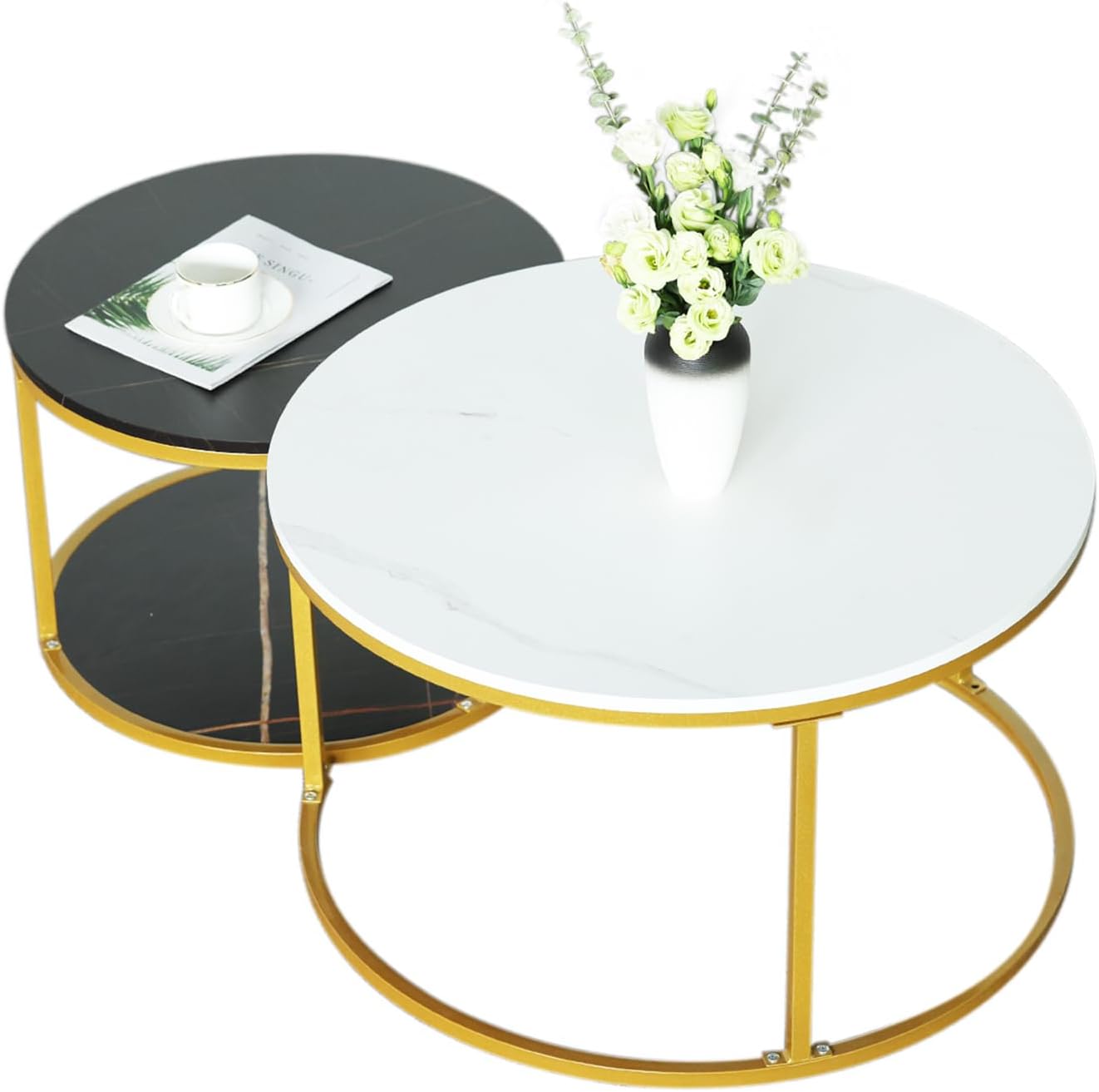 Amazon.com: ZHANYUN Nesting Coffee Table Set of 2, Faux Marble Coffee ...