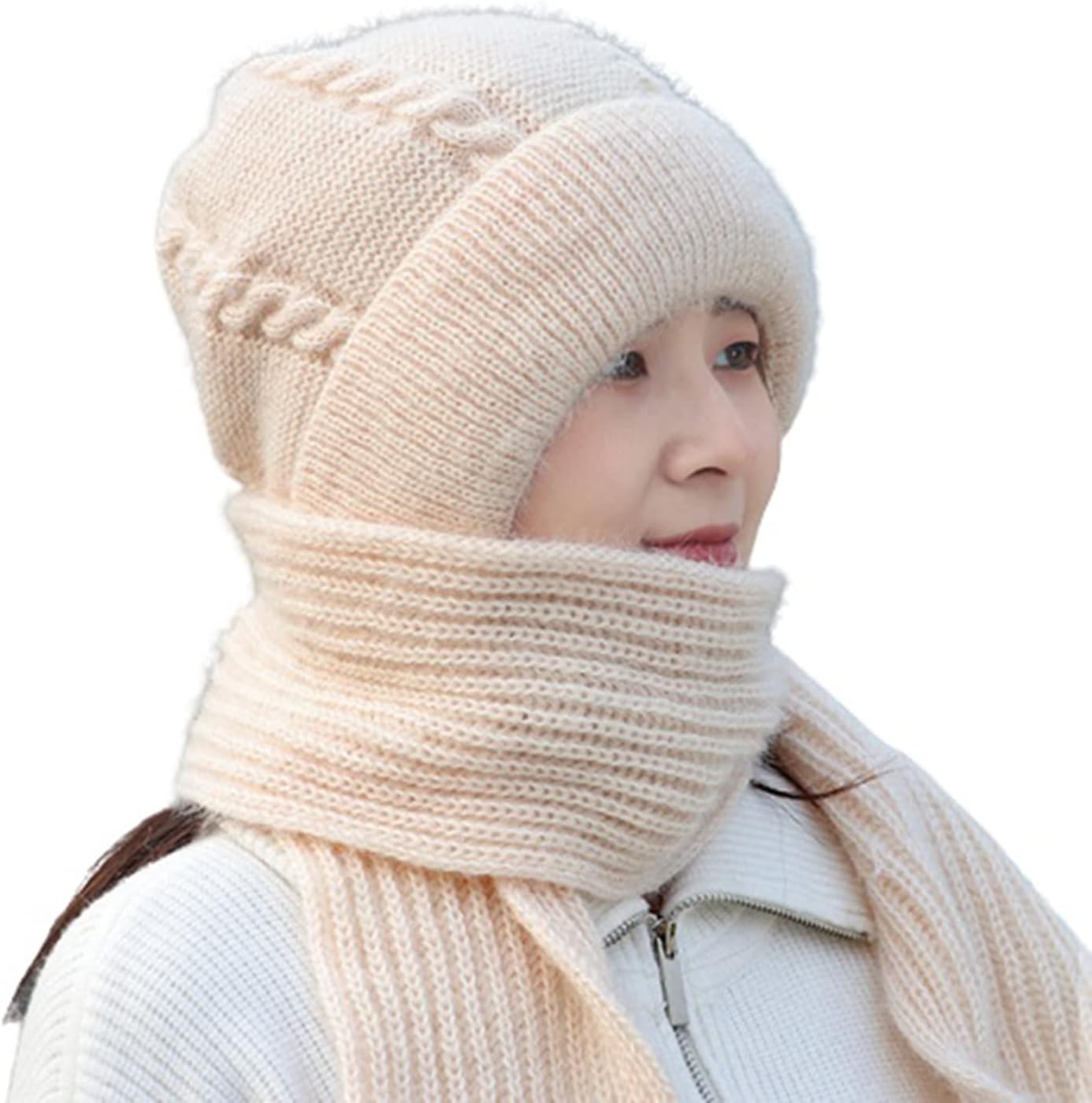 Integrated Ear Protection Windproof Cap Scarf, Knitting Thick Warm Ear ...