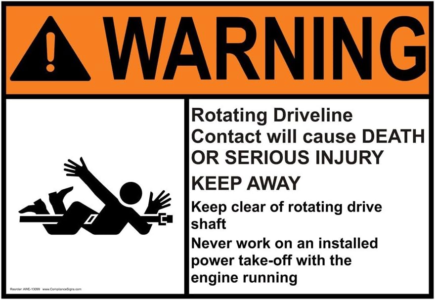 Amazon.com: ANSI WARNING Rotating Driveline Contact Cause Death Sign ...